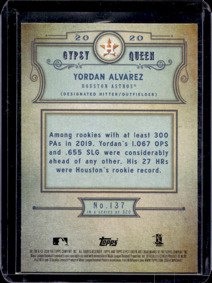 2020 Topps Gypsy Queen Yordan Alvarez Rookie Card RC #137 Astros | eBay