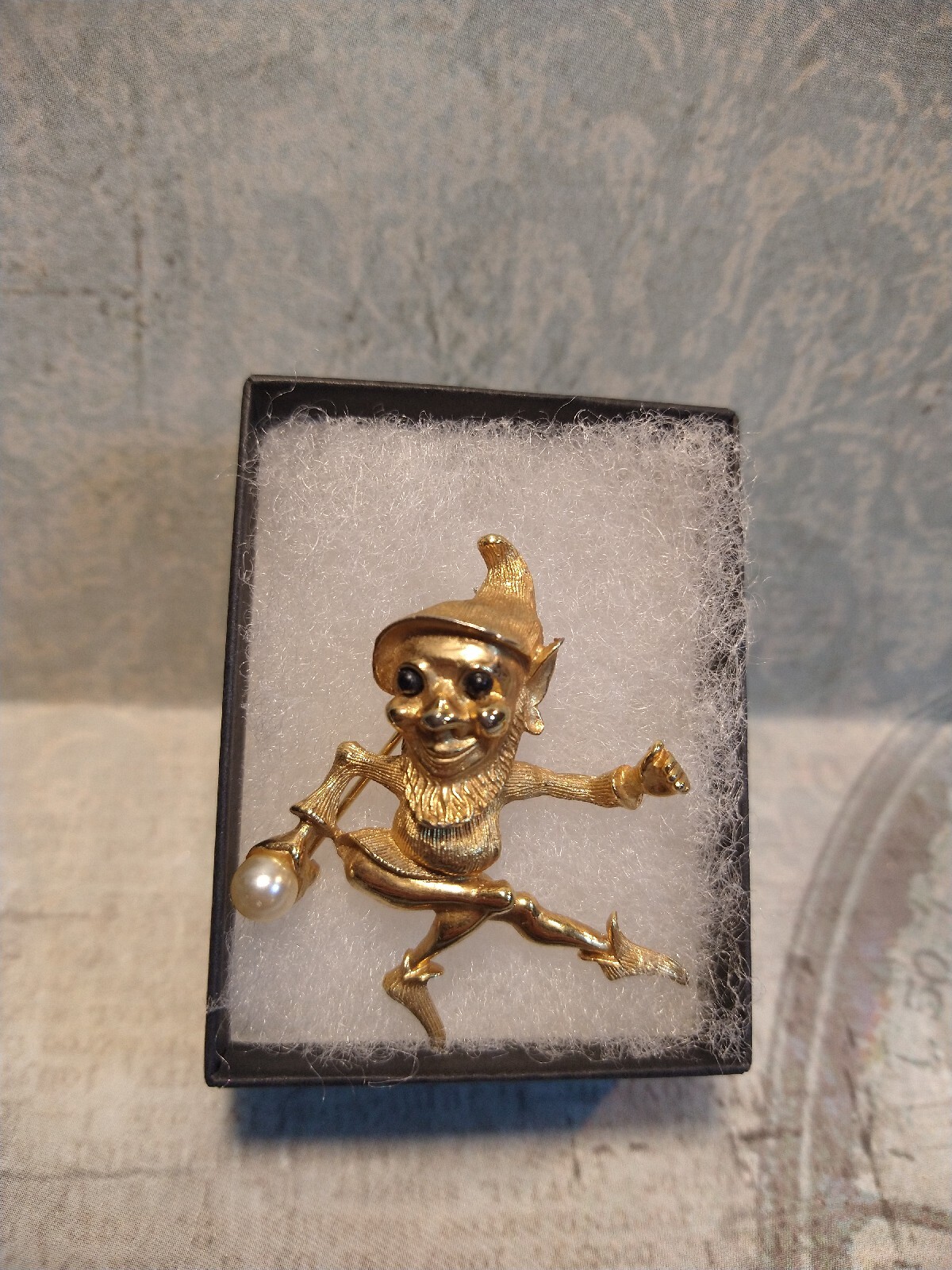 Signed Marcel Boucher Figural Elf Pin Brooch Gold Tone - Gem