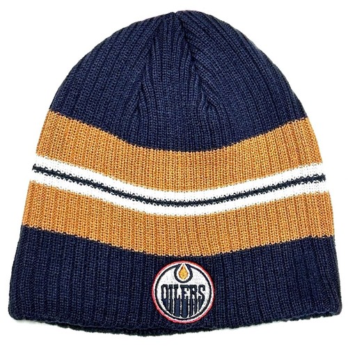 Edmonton Oilers NHL Reebok Vintage Cuffless Stripe Knit Hat Cap Adult ...