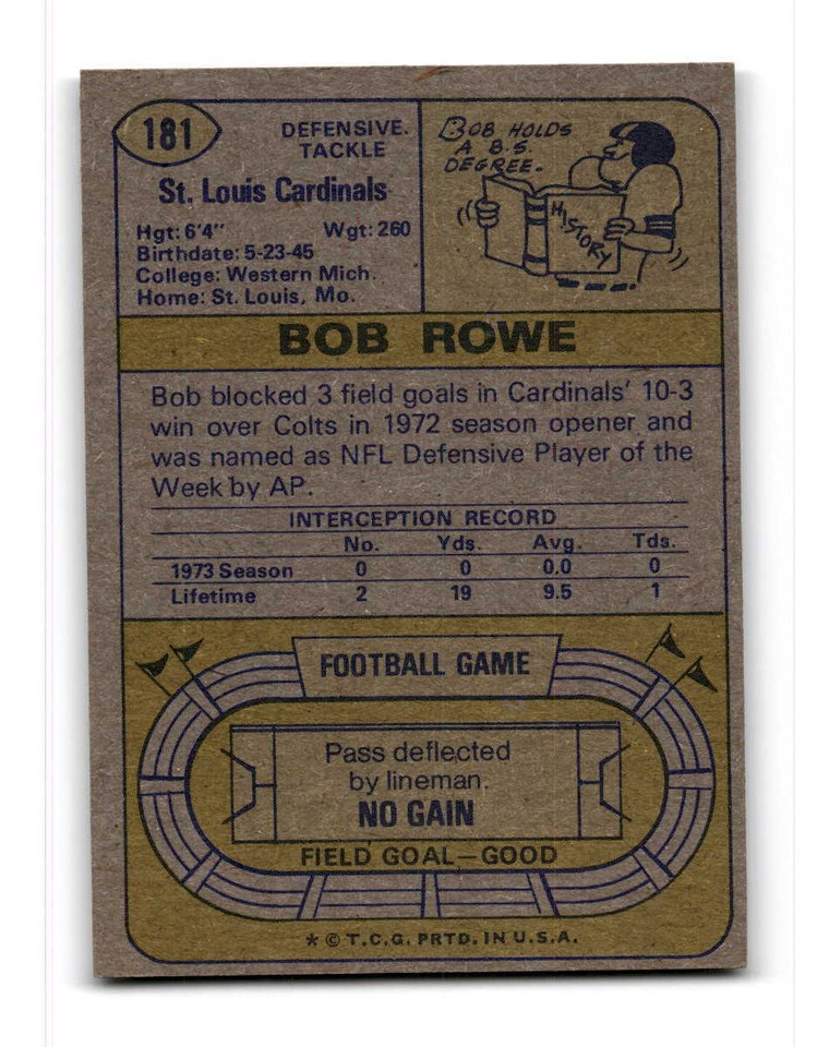 1974 Topps Bob Rowe RC 181 | eBay
