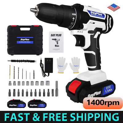 21V Cordless Drill Portable Rechargeable Impact Drill Tool Kit W ...