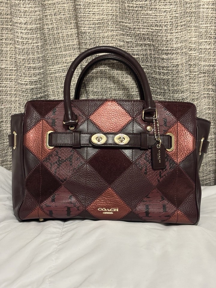 Coach F55878 Mini Blake Carryall Burgundy Metallic Leather Suede ...