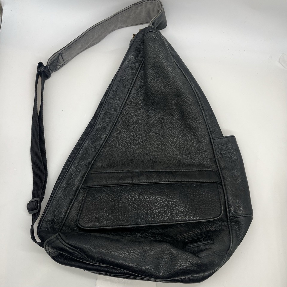 Vintage LL Bean Ameribag Black Pebbled Leather Sling Bag Backpack ...