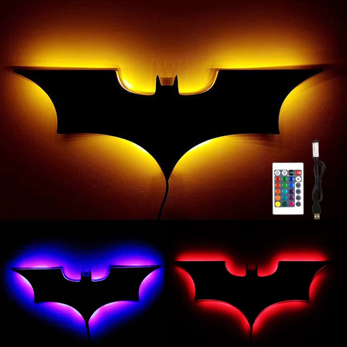 Creative 3D Bat Wall Lamp RGB Bedside Decorative LED Mirror Light with ...