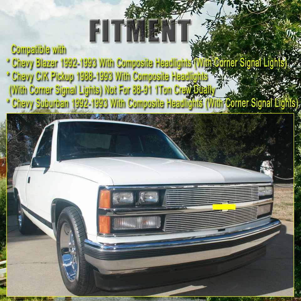 Fits 88-93 Chevy C/K Pickup/Suburban/Blazer Replace Silver Billet ...