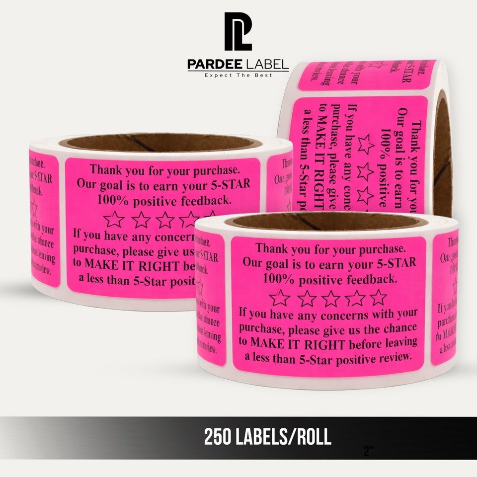 Thank You For Your Ebay Purchase Stickers Neon Pink 2x3 250 Labels Per ...