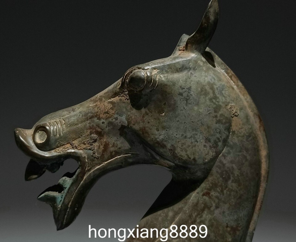 Old China Han Dynasty Bronze Ware Fengshui Animal Zodiac Horse Head ...