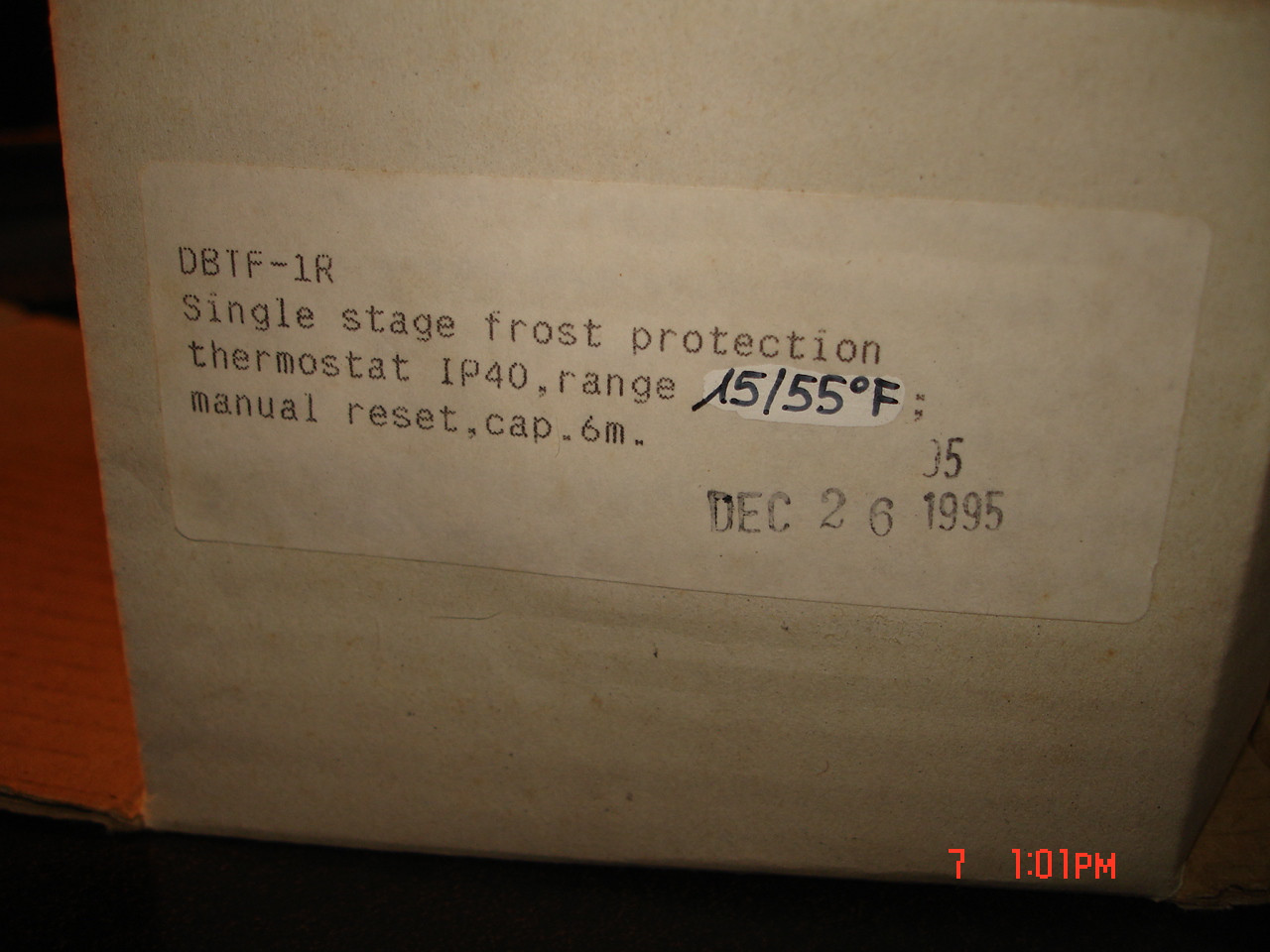 Freeze-Stat Thermostat, 15 to 55 Deg.F, Manual Reset, 6' Cap. NEW in ...