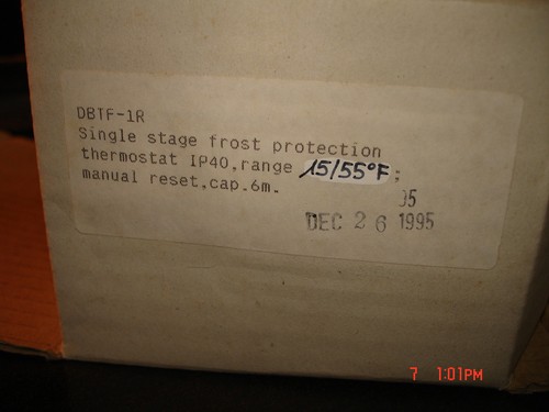 Freeze-Stat Thermostat, 15 to 55 Deg.F, Manual Reset, 6' Cap. NEW in ...