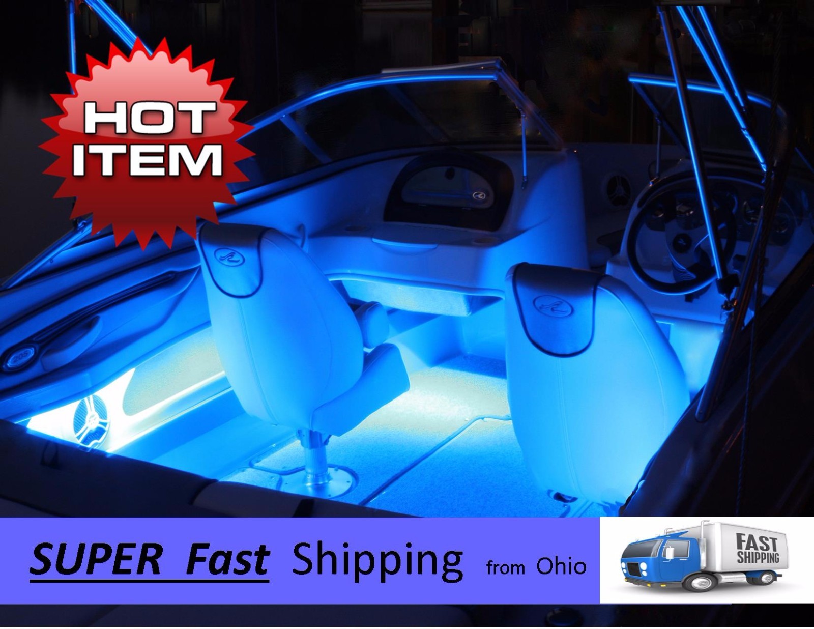x2 pieces (8ft.) ___ BLUE led boat light KIT - Pontoon or Fishing Boat ...