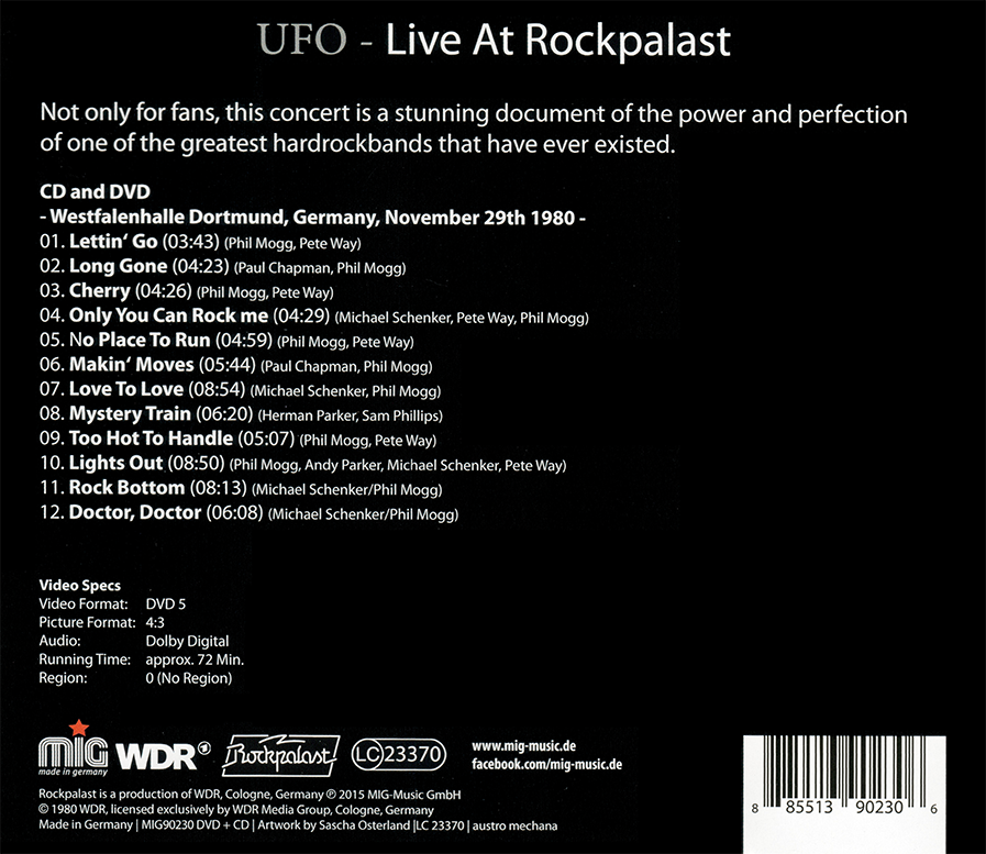 UFO ~ Live At Rockpalast • CD + DVD • 2015 Music In Germany (MIG ...
