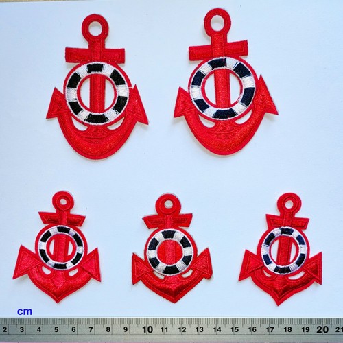 10 Red ANCHOR PATCH iron-on embroidered NAVY SAILOR TATTOO SYMBOL ...