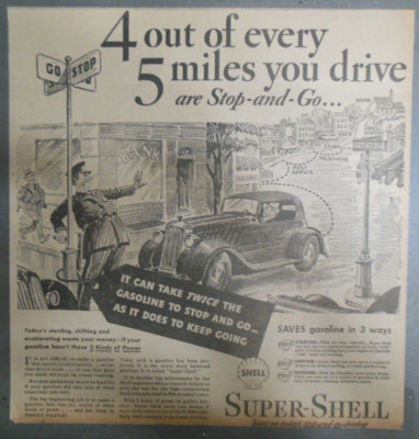 Shell Gas Ad: Stop and Go Driving ! from 1930s Size: 12 x 12 inches | eBay
