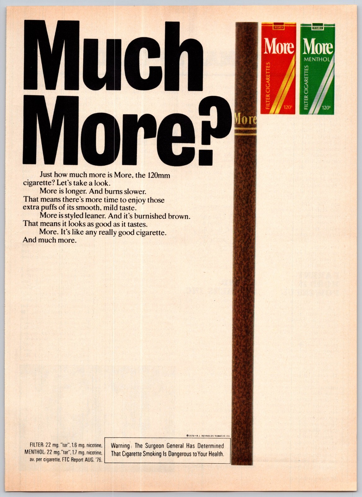 1977 PRINT AD More Cigarettes 120mm Longer Burns slower Extra Puffs ...