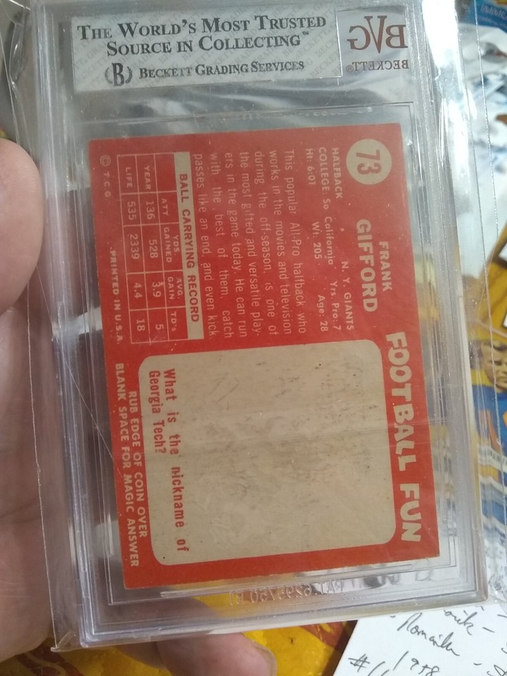 Rare 1958 Topps NFL Football #73 Frank Gifford BVG PSA BGS 6 EX/MT ...