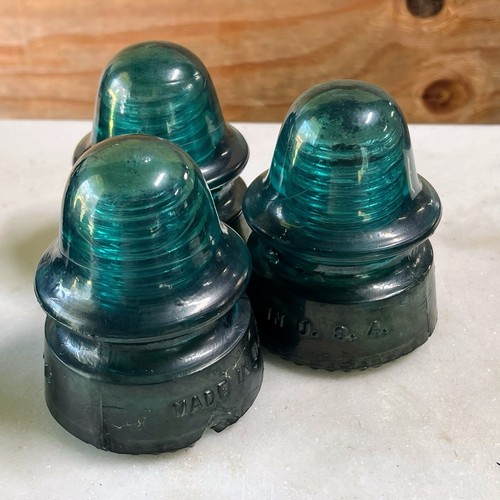 3 Hemingray 19 Blue Teal Glass Electric Insulators | eBay