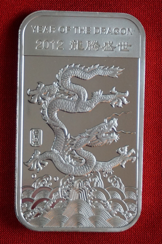 2012 APMEX Year of the Dragon 1 Troy Ounce .999 Fine Solid Silver Bar ...