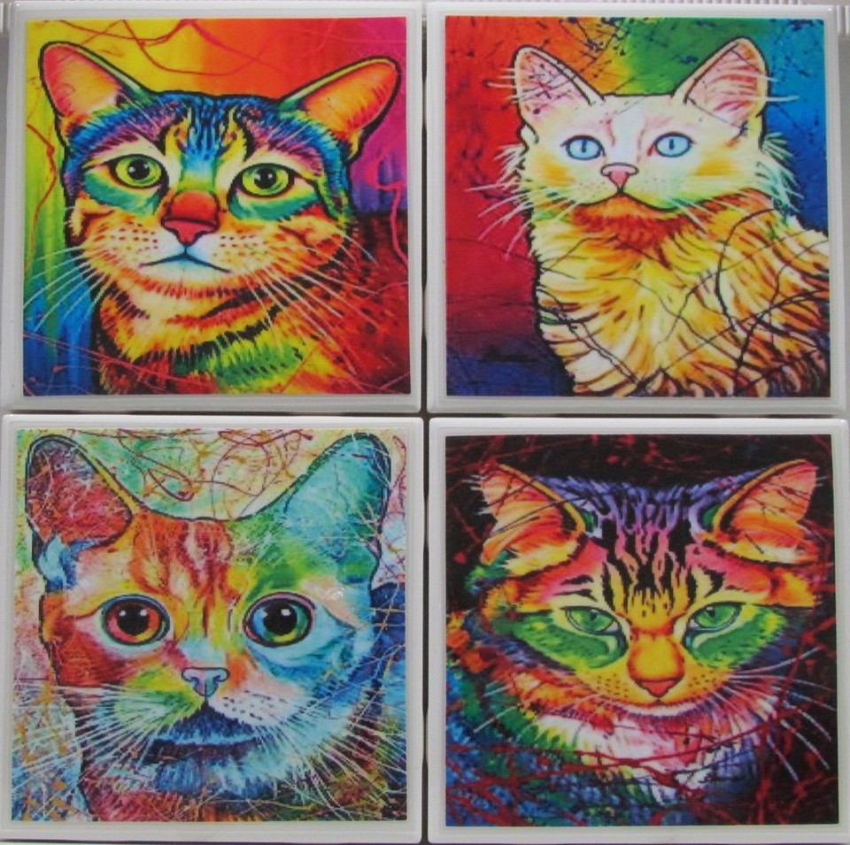 Handmade Natural Stone Ceramic Tile Marble Drink Coasters - Set of 4 ...