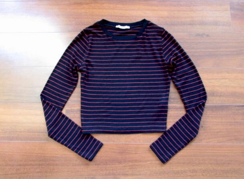 ZARA COLLECTION ~ Size Small ~ Red Striped BODY HUGGING Stretch Crop ...