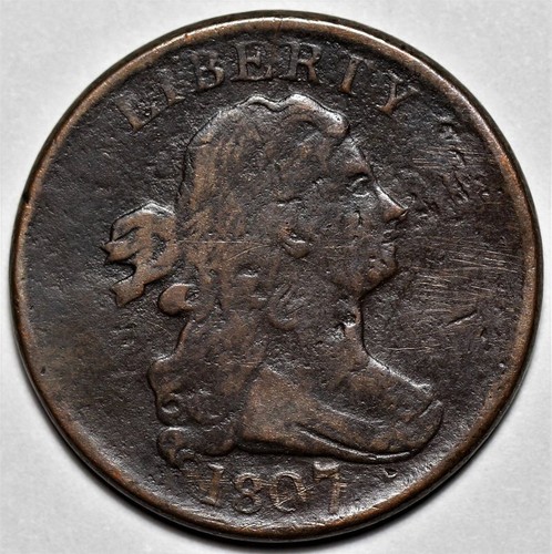 1807 Draped Bust Half Cent - Rotated Die - US 1/2c Copper Penny Coin ...