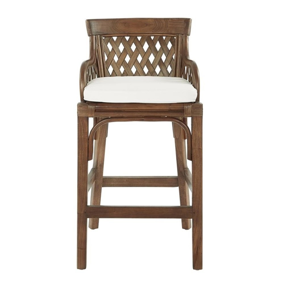 Plantation Bar Stool with Brown Stained Wood Rattan Frame | eBay
