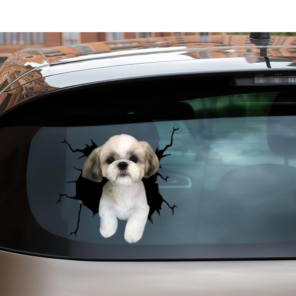 Shih Tzu Car Window Decals Shih Tzu Poodle Stickers Funny Face Cooler ...