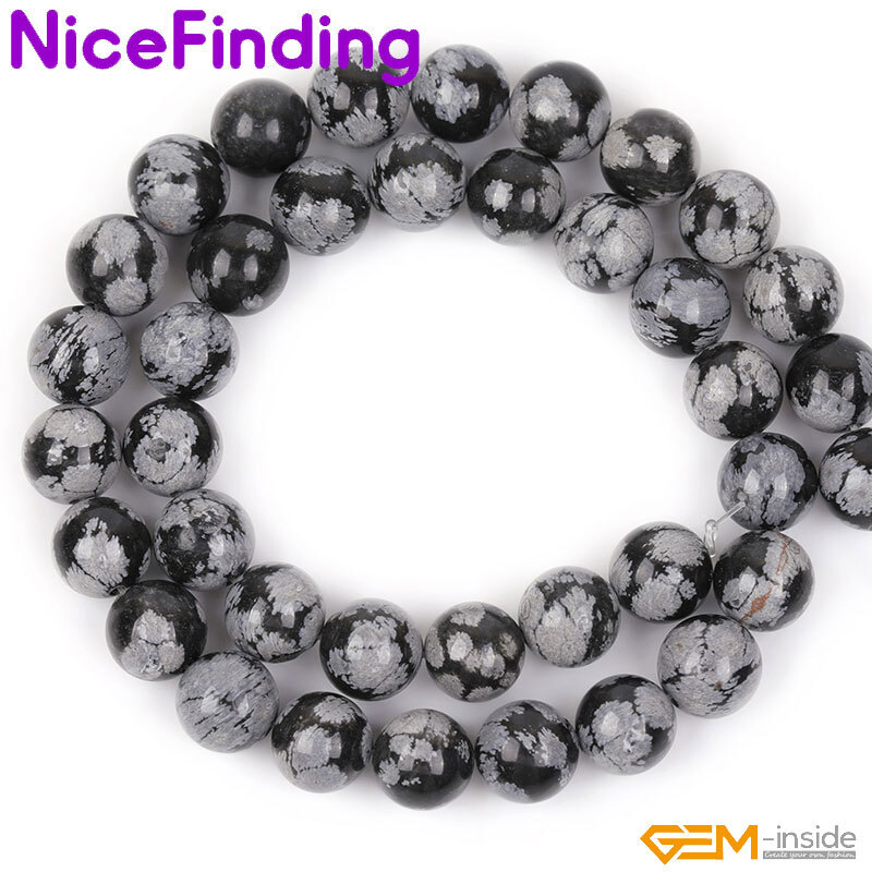 Natural Black Snowflake Obsidian Round Loose Gemstone Beads Jewelry ...