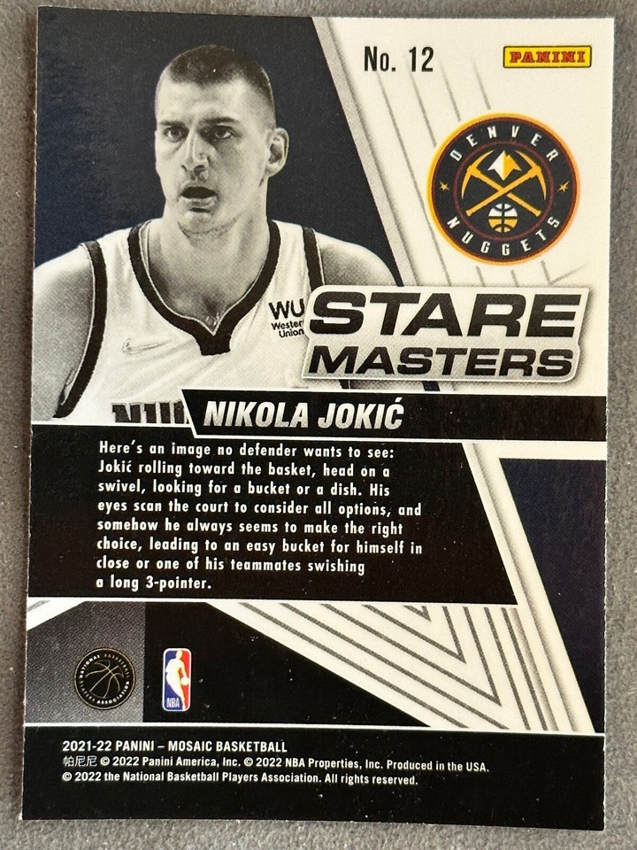 2022 Panini Mosaic Basketball Nikola Jokic Stare Masters #12 Denver ...