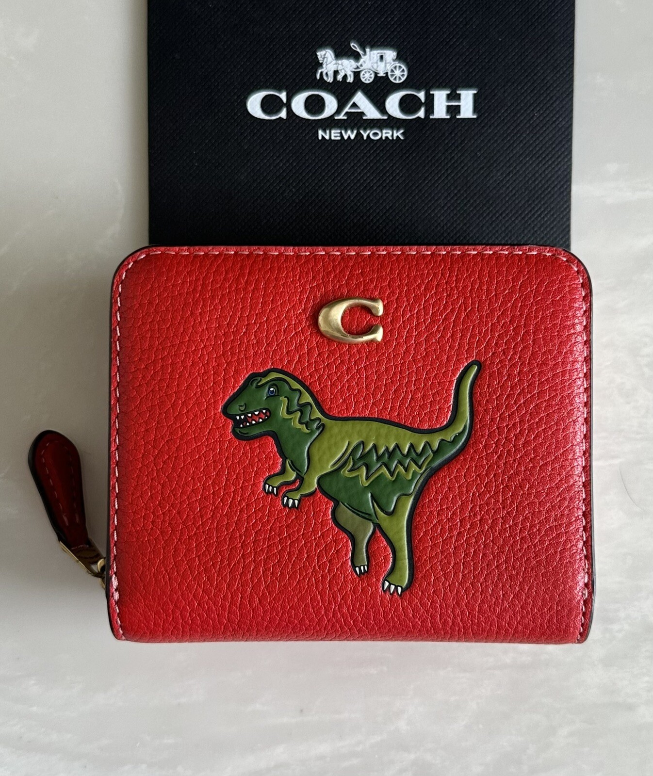 COACH REXY RED LEATHER BIFOLD WALLET CF832 BRASS EUC - Gem