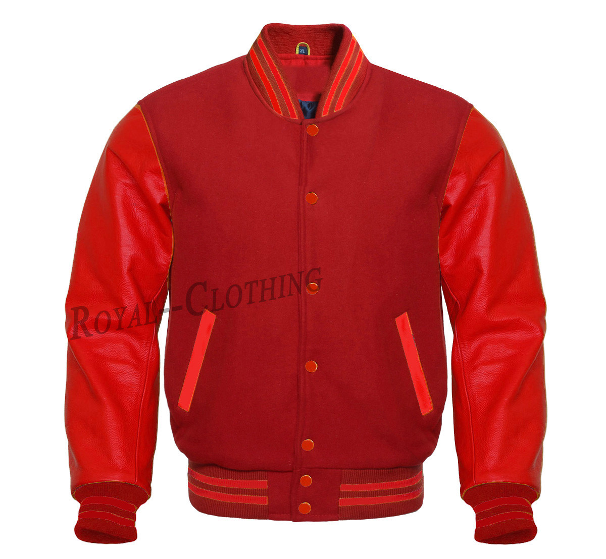 Solid Red Letterman Baseball Varsity Wool and Genuine Leather Sleeves ...