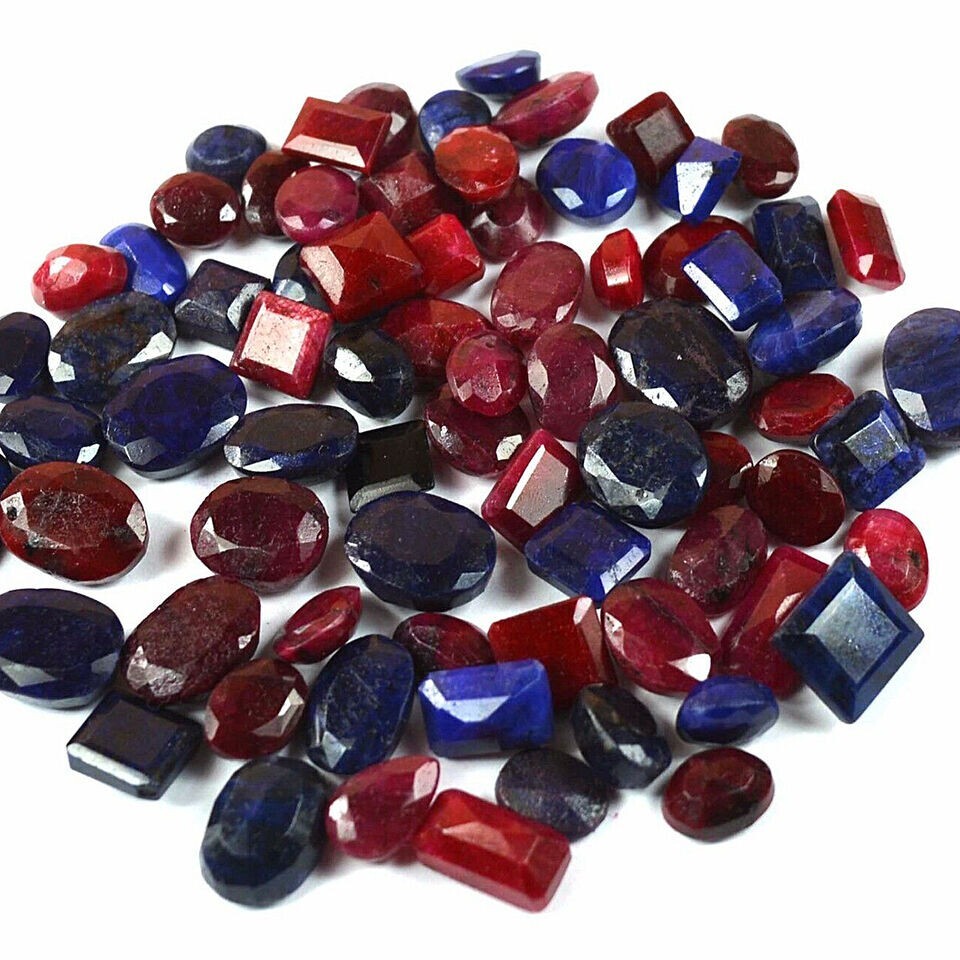 100 Ct Natural Emeral, Ruby & Sapphire Faceted Mix Cut Loose Gemstones ...