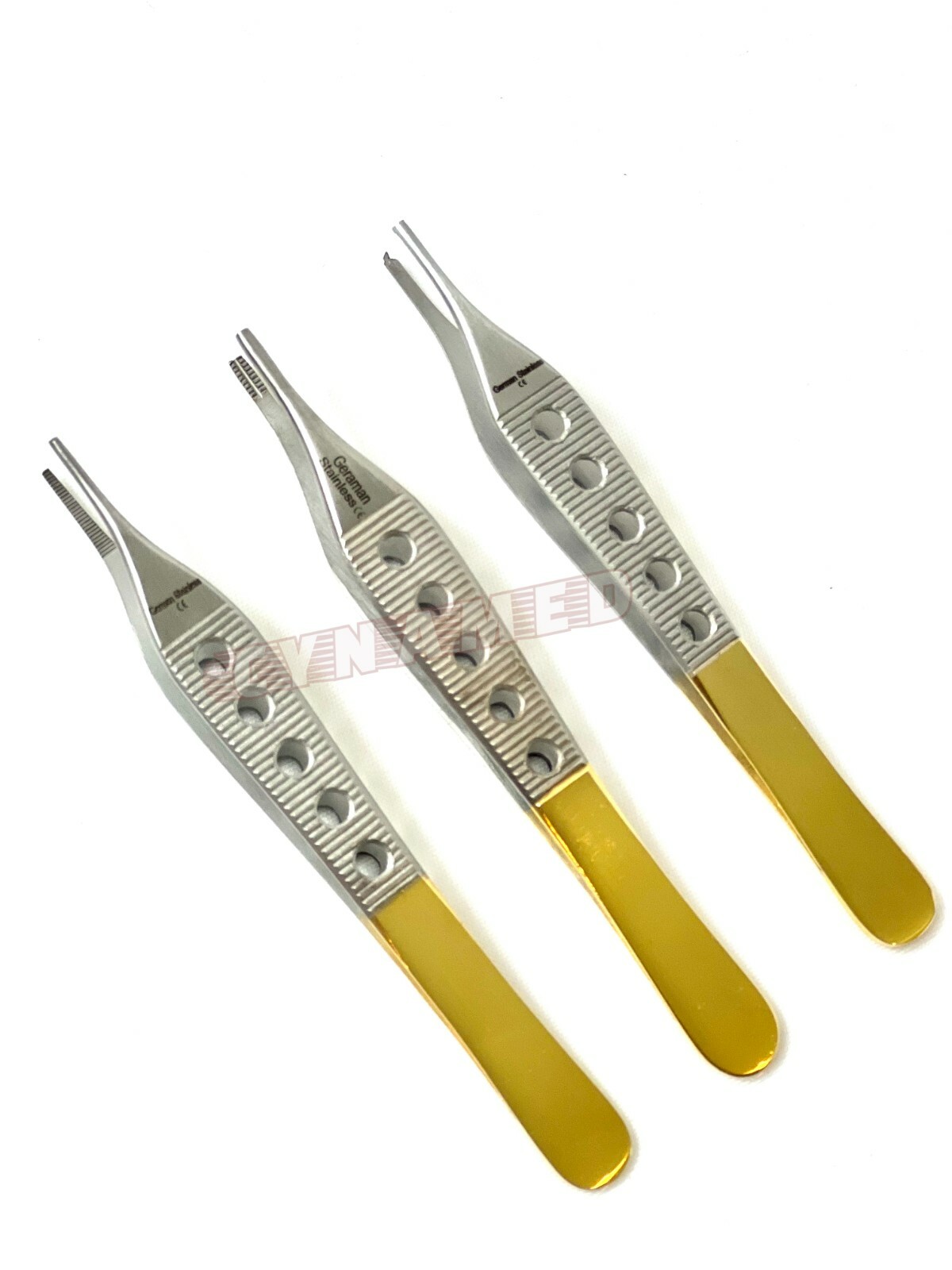 3 PCS GERMAN GOLD HANDLE ADSON TISSUE+BROWN+DRESSING FORCEPS 4.75 ...
