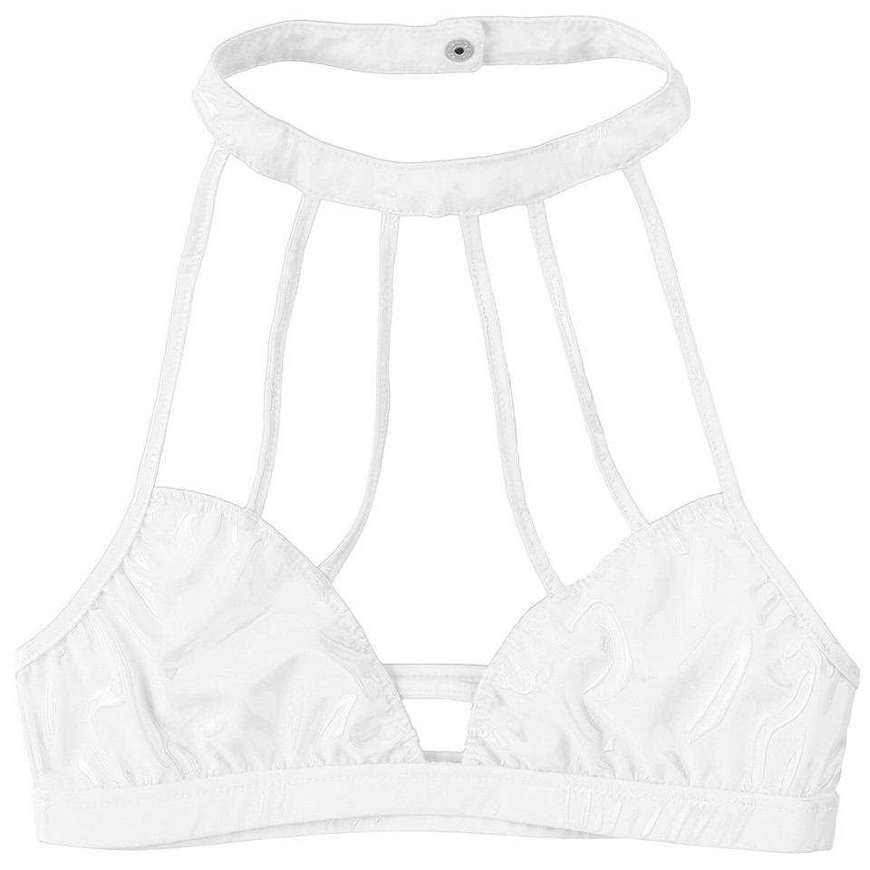 Womens Strapless Open Cups Top Sleeveless Crop Vest Wet Look Punk Tank ...