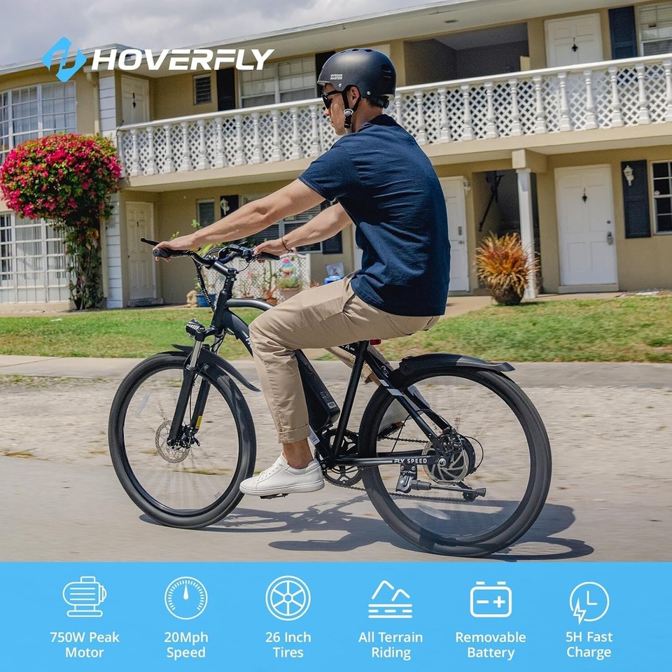 HOVERFLY OUREA Electric Bike 26", 750W Peak Motor Mountain Ebike, Up to ...