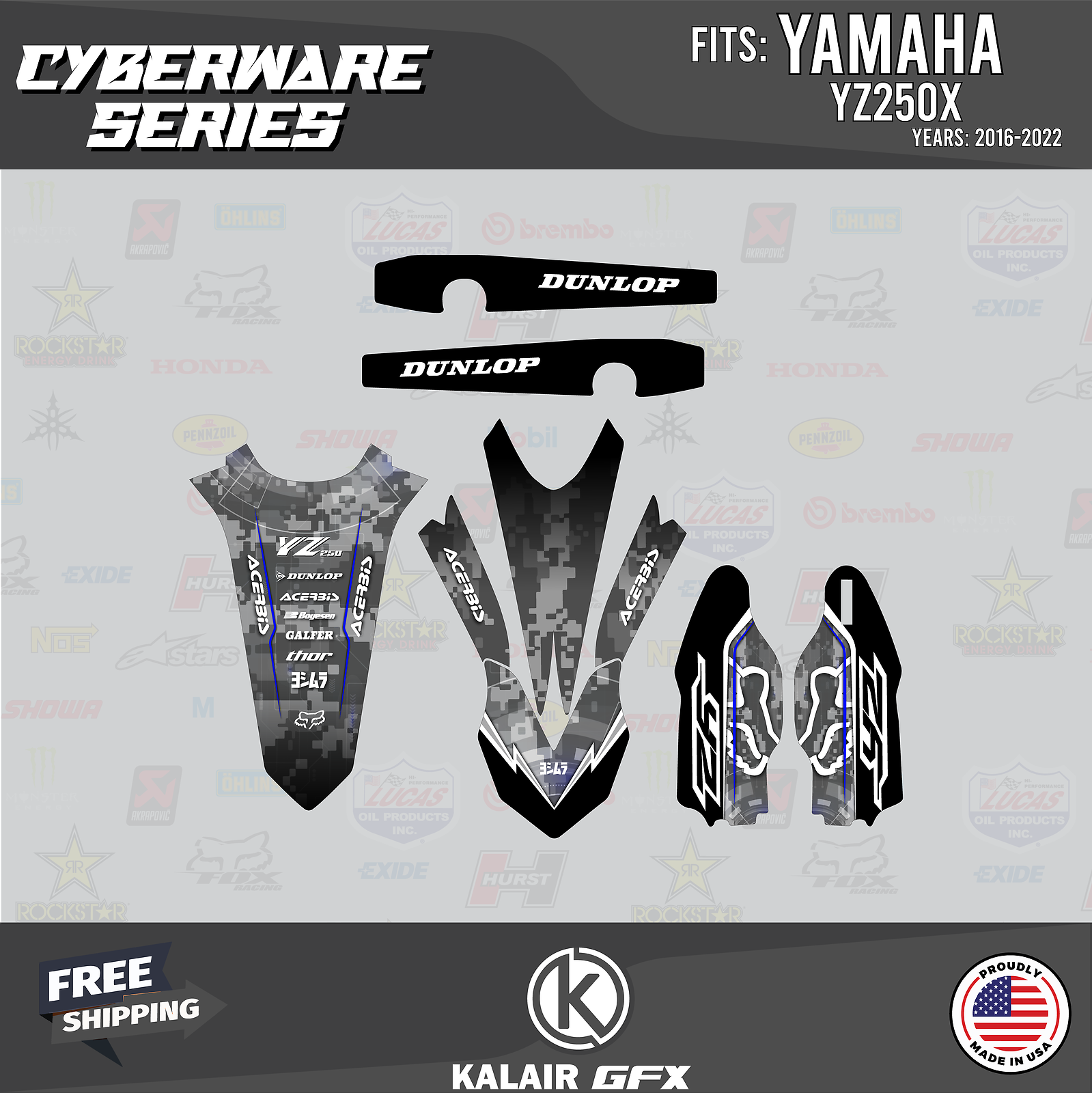 Graphics Kit for Yamaha YZ250X (2016-2022) Cyberware-Blue | eBay