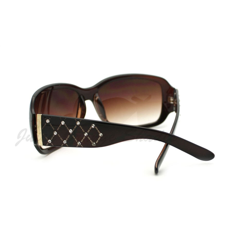 Womens Rectangular Sunglasses Designer Style Rhinestones | eBay