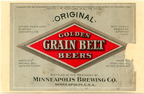 Pre-Prohibition Minneapolis Brewing Co. 12oz Golden Grain Belt Beer ...