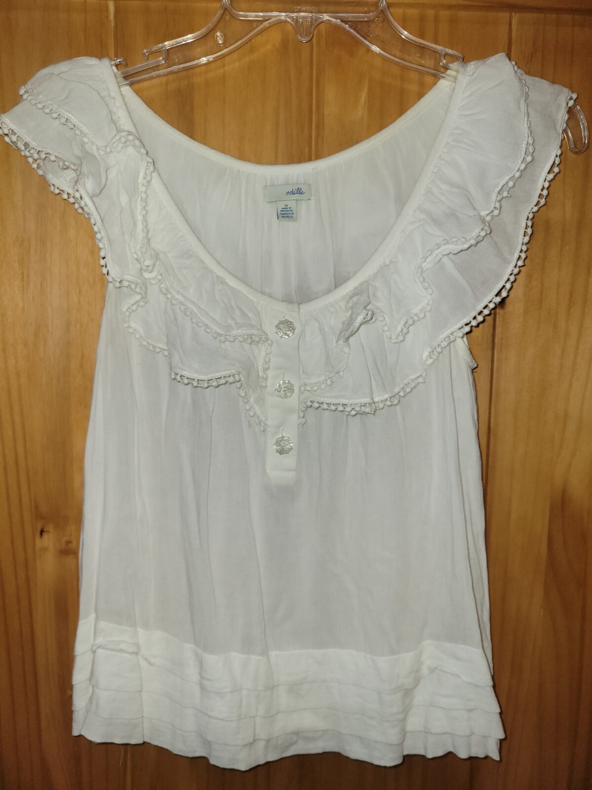 Anthropologie Odille Top Ruffle Neckline Prairie Lightweight Rayon ...