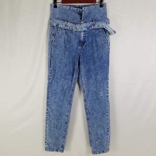 Almost Famous Jeans Juniors Size 7 High Rise Mom Belted Stone Wash Blue ...
