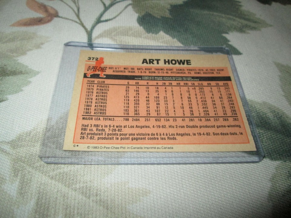 1983 OPC BASEBALL CARD / 372 ART HOWE HOUSTON ASTROS O-PEE-CHEE | eBay