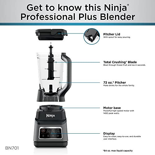 Ninja BN701 Professional Plus Blender, 1400 Peak Watts, 3 Functions for ...