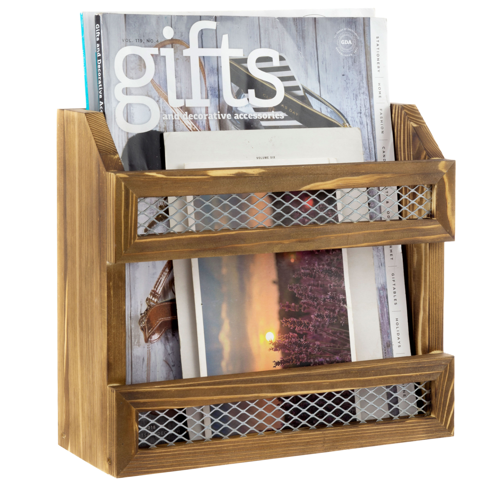 Wall Mounted Brown Wood Magazine Holder, Tabletop Magazine Storage ...