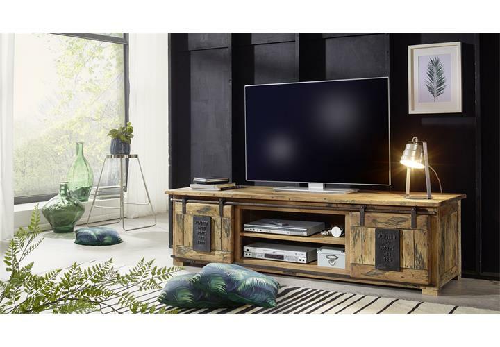 Lowboard Mangoholz Gingo lackiert Eisen rustikal TV-Board 2 Rolltüren ...