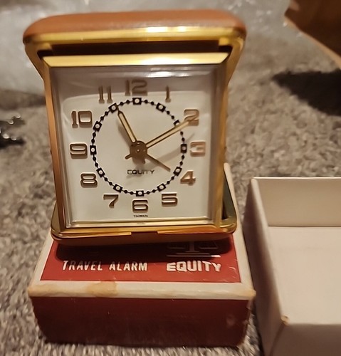 Vintage Equity Travel Alarm Clock Brown & Gold Wind Up Folding Case | eBay