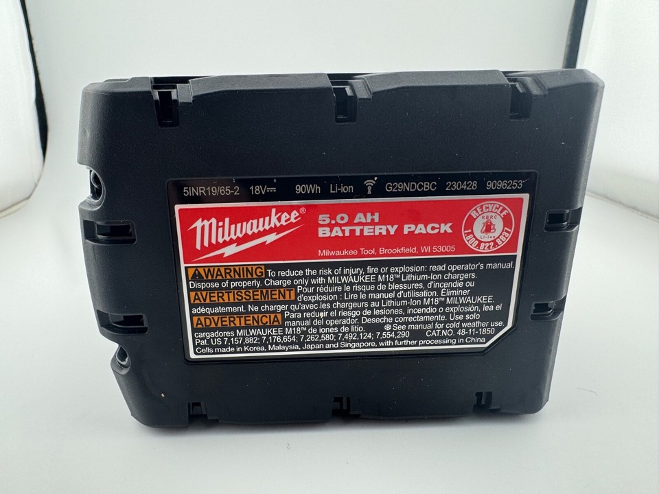 GENUINE MILWAUKEE [48-11-1850] M18 RED LITHIUM XC 5.0 AH 18V BATTERY ...