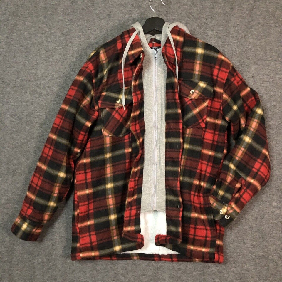 Fourcast Hoodie Men's L Sherpa Lined Plaid Flannel Layered Jacket Soft ...