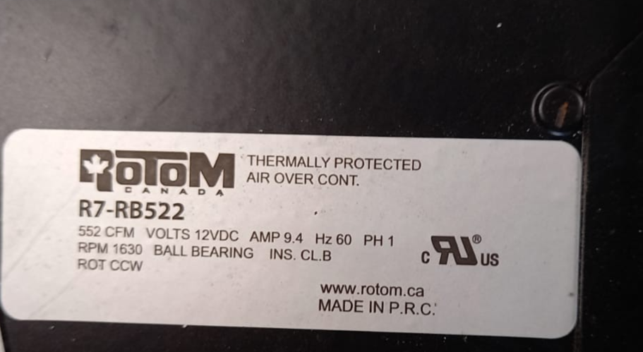 Rotom R7-RB522 12V DC Blower Fan 552 CFM 9.4A 1630 RPM Ball Bearing CCW ...