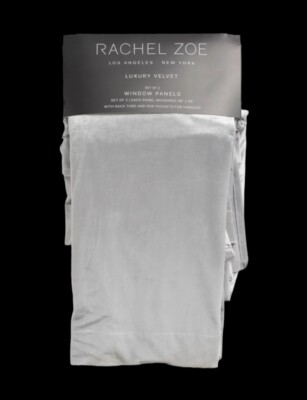 2 Rachel Zoe Curtain Panels VELVET 38” x 96” LUXURY Gray Silver Curtain ...