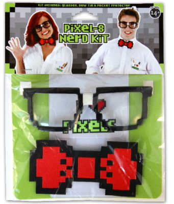 Red Pixel Costume Glasses and Bowtie Computer Video Game GEEK Nerd Kit ...