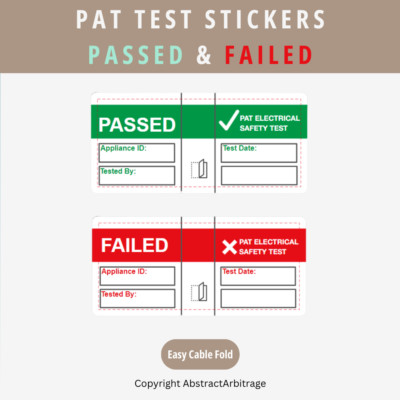 PAT Test Stickers PASSED & FAILED Electrical Safety Labels Cable Fold ...